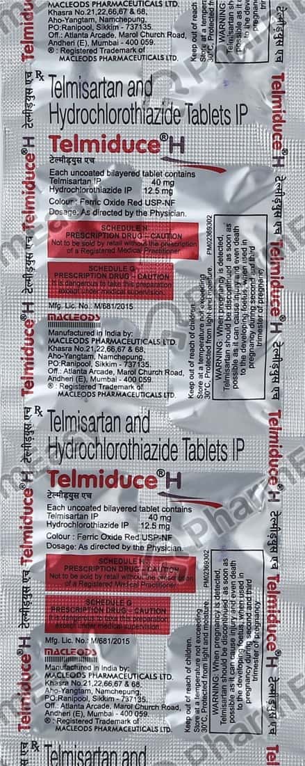 Telmiduce H Strip Of 10 Tablets: Uses, Side Effects, Price & Dosage ...