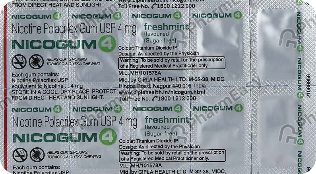 Nicogum 4 MG Chewing Gum (10): Uses, Side Effects, Price & Dosage ...