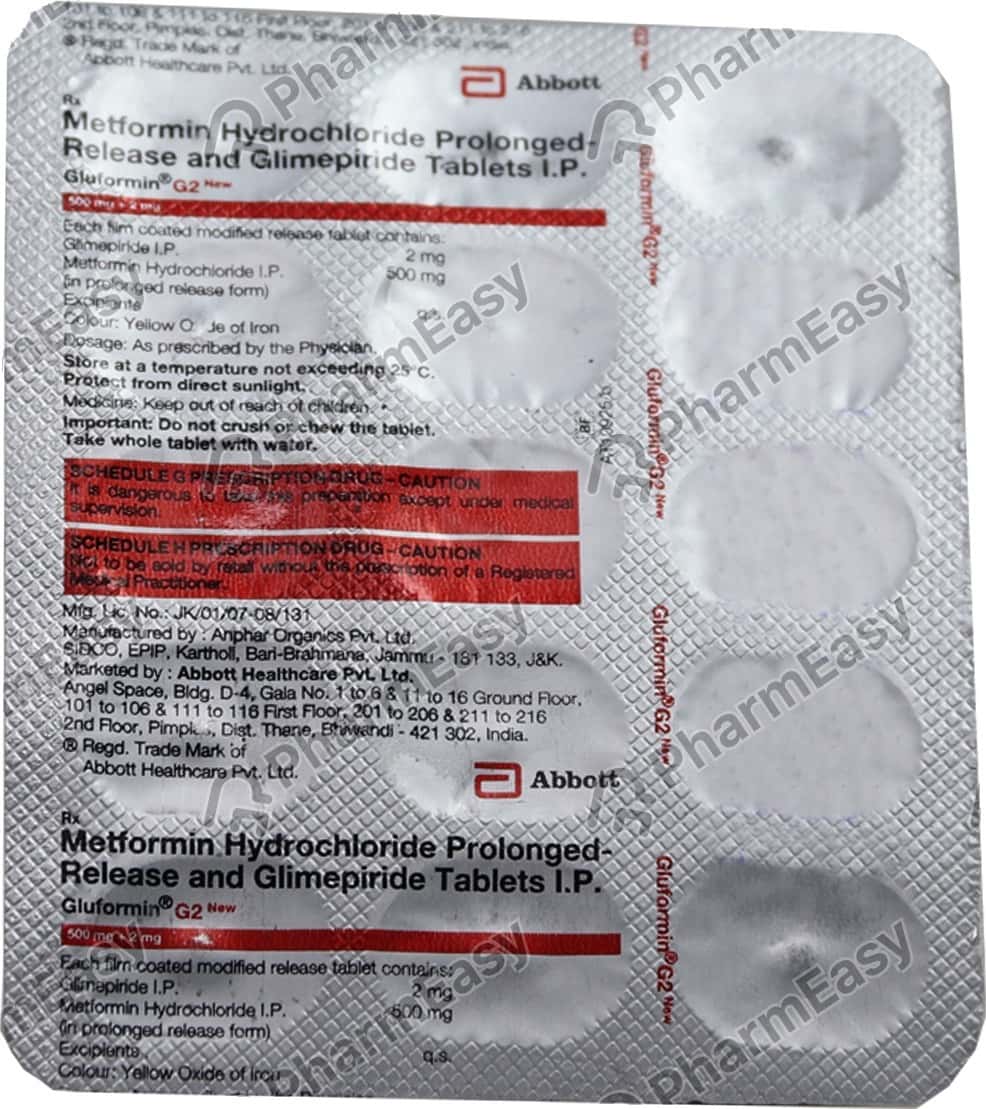 Gluformin G 2mg New Strip Of 15 Tablets: Uses, Side Effects, Price & Dosage | PharmEasy