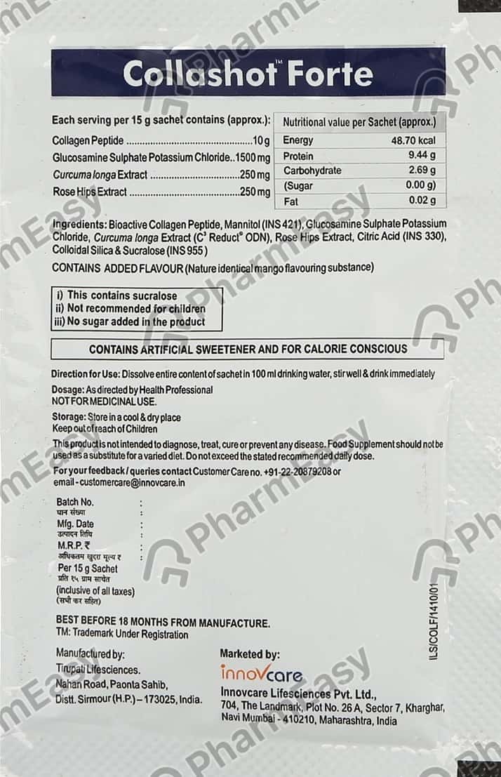 Buy Collashot Forte Sugar Free Sachet Of 15gm Oral Powder Online at ...