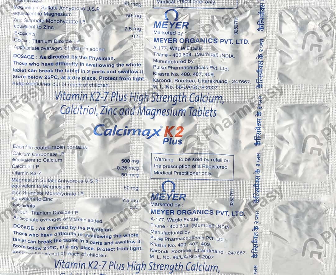 Buy CALCIMAX K2 PLUS STRIP OF 15 TABLETS Online & Get Upto 60% OFF at ...