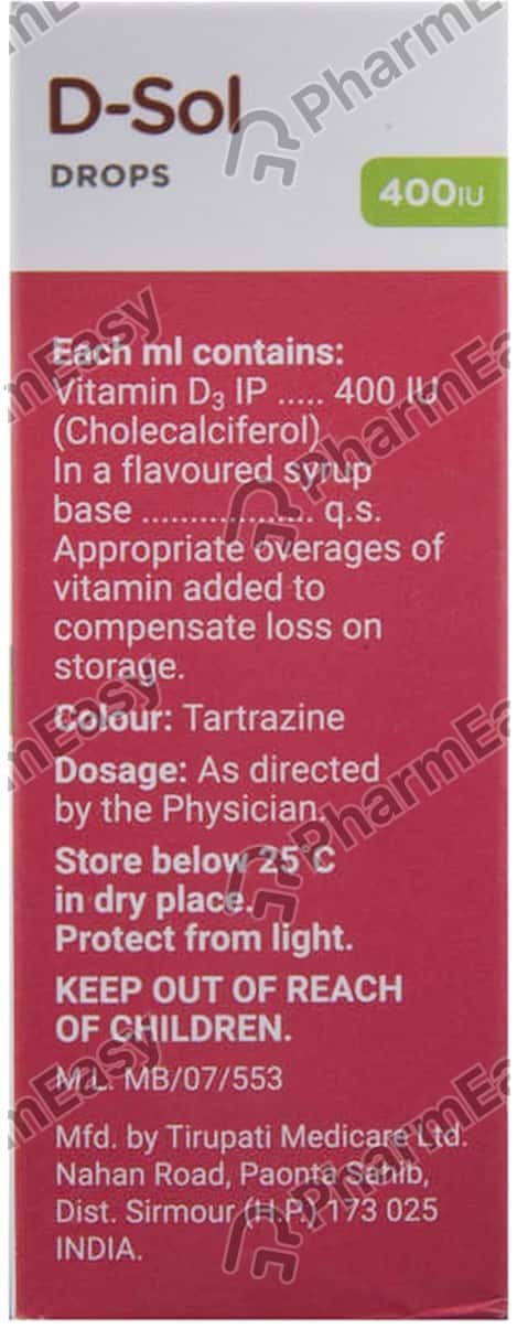 D Sol 400 IU/ML Oral Drop (30): Uses, Side Effects, Price & Dosage ...