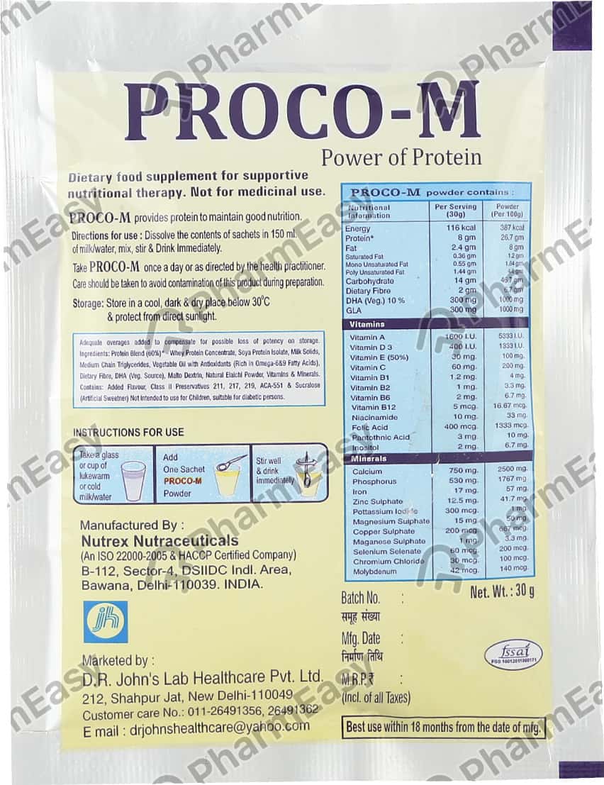 Buy Proco M Kesar And Elaichi Sugar Free Sachet Of 30gm Oral Powder ...