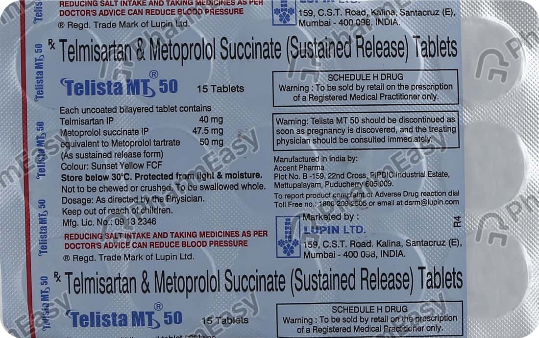 Telista Mt 50mg Strip Of 15 Tablets: Uses, Side Effects, Price & Dosage ...