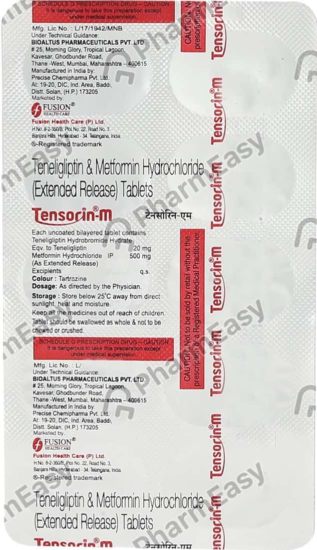 Tensorin M Strip Of 10 Tablets: Uses, Side Effects, Price & Dosage ...