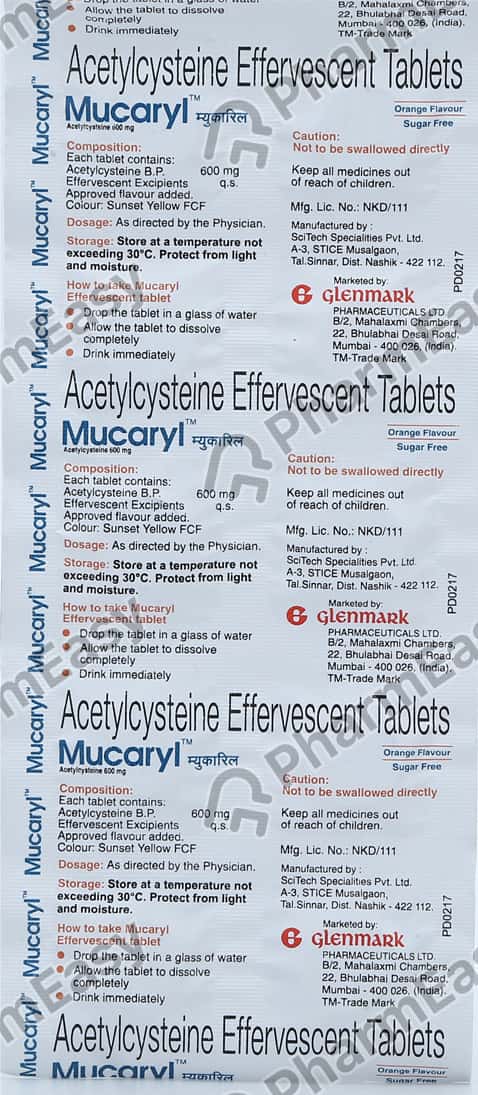 Mucaryl 600 MG Effervescent Tablet (10): Uses, Side Effects, Price ...