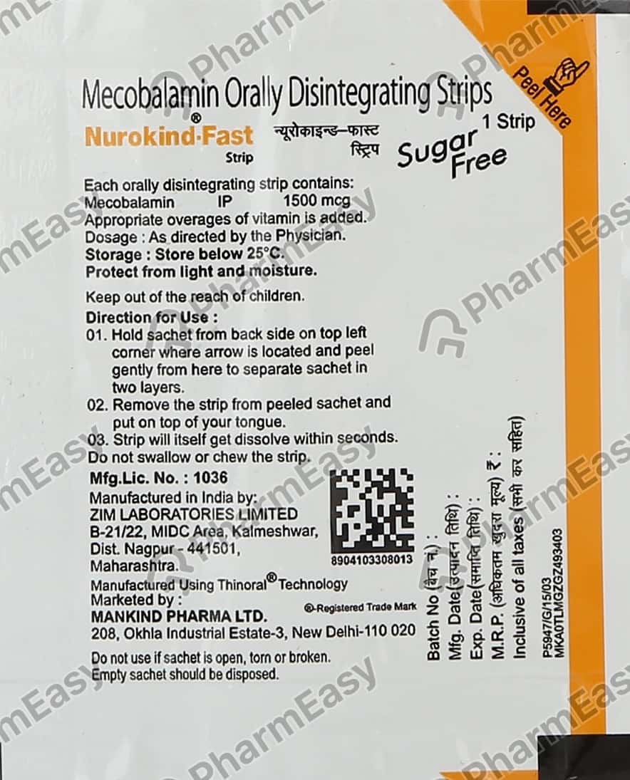 Nurokind Fast 1500 MCG Orally Disintegrating Strip (1): Uses, Side ...