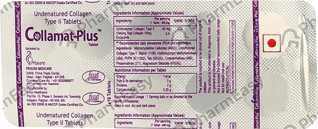 Buy Collamat Plus Strip Of 10 Tablets Online at Flat 15% OFF | PharmEasy