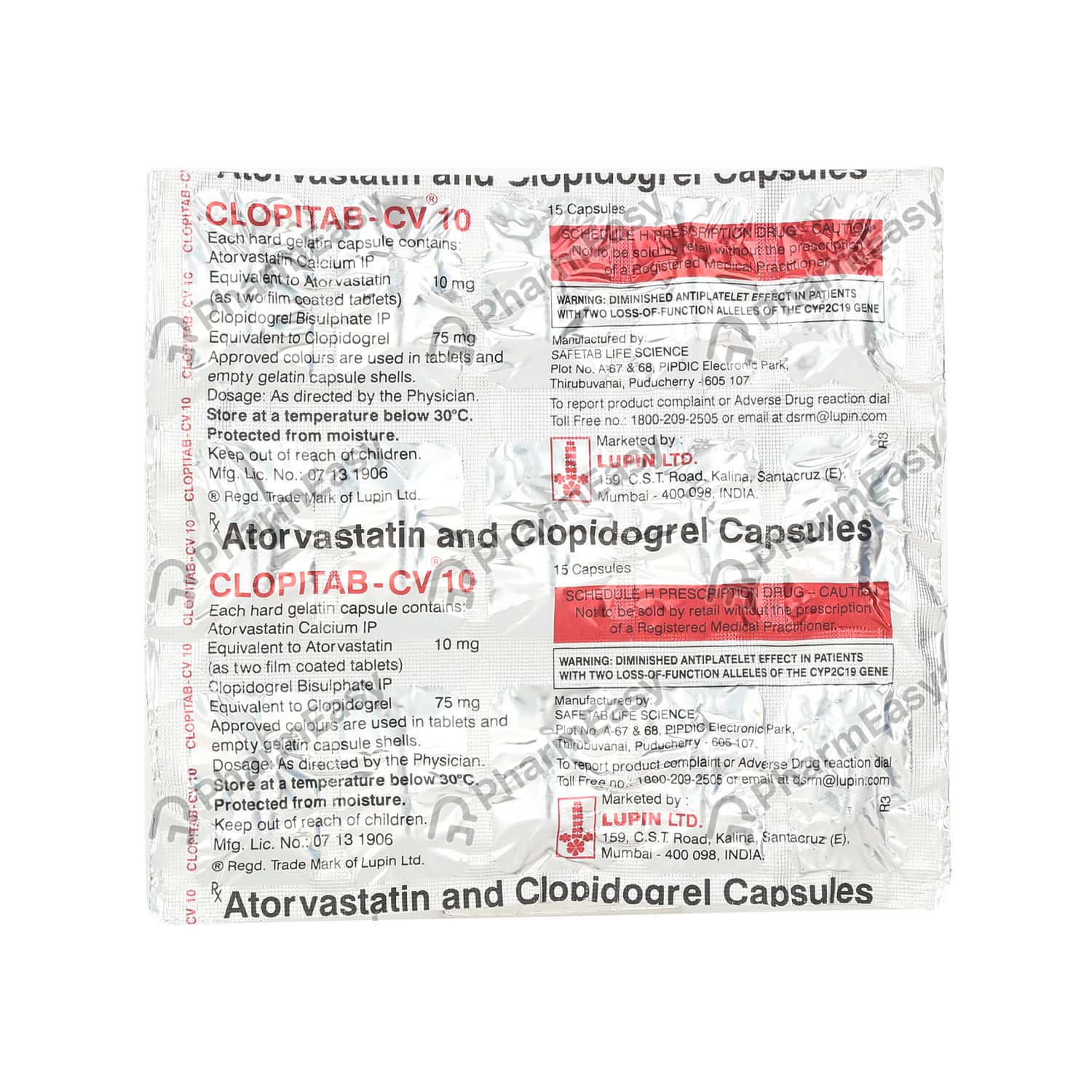 Clopitab Cv 10mg Capsule 15'S - Uses, Side Effects, Dosage, Composition ...