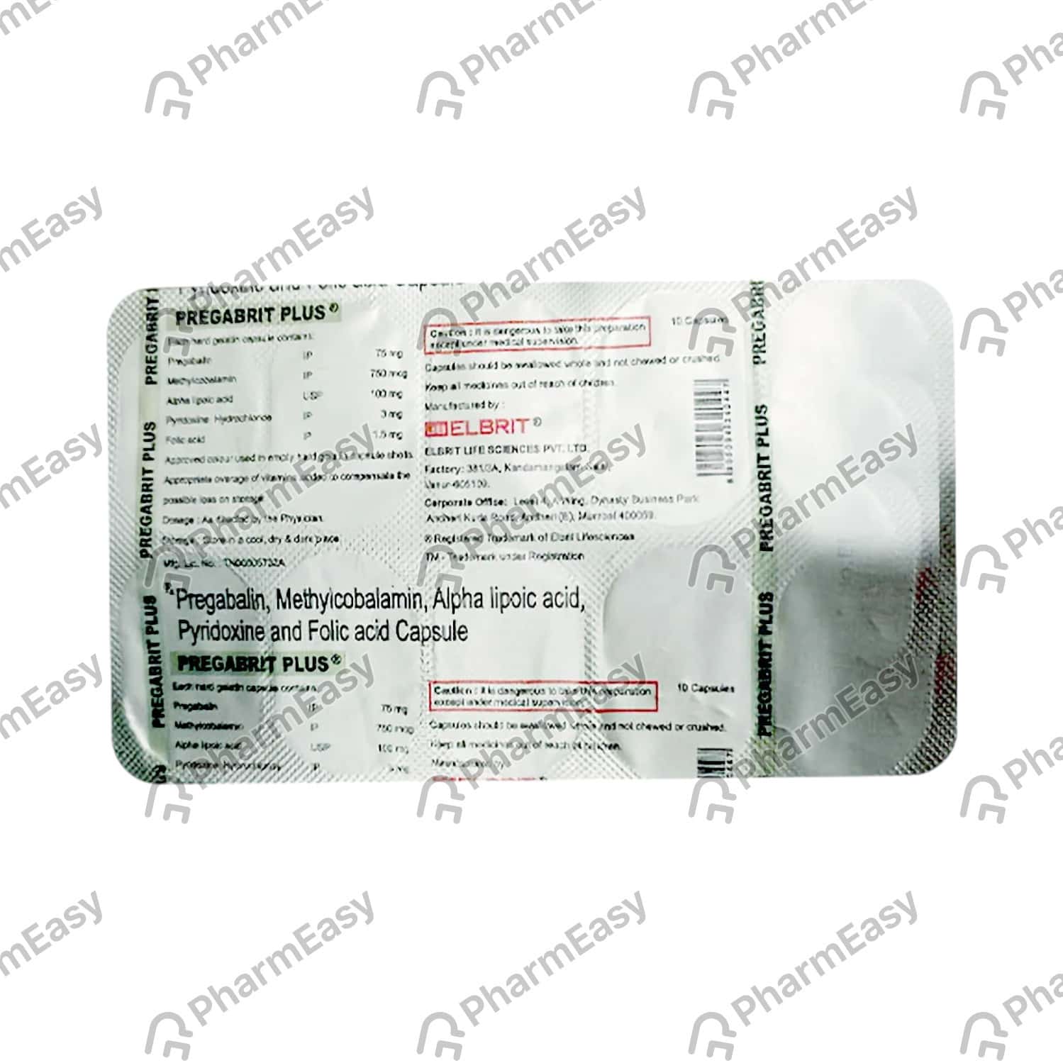 Pregabrit Plus Strip Of 10 Capsules: Uses, Side Effects, Price & Dosage ...