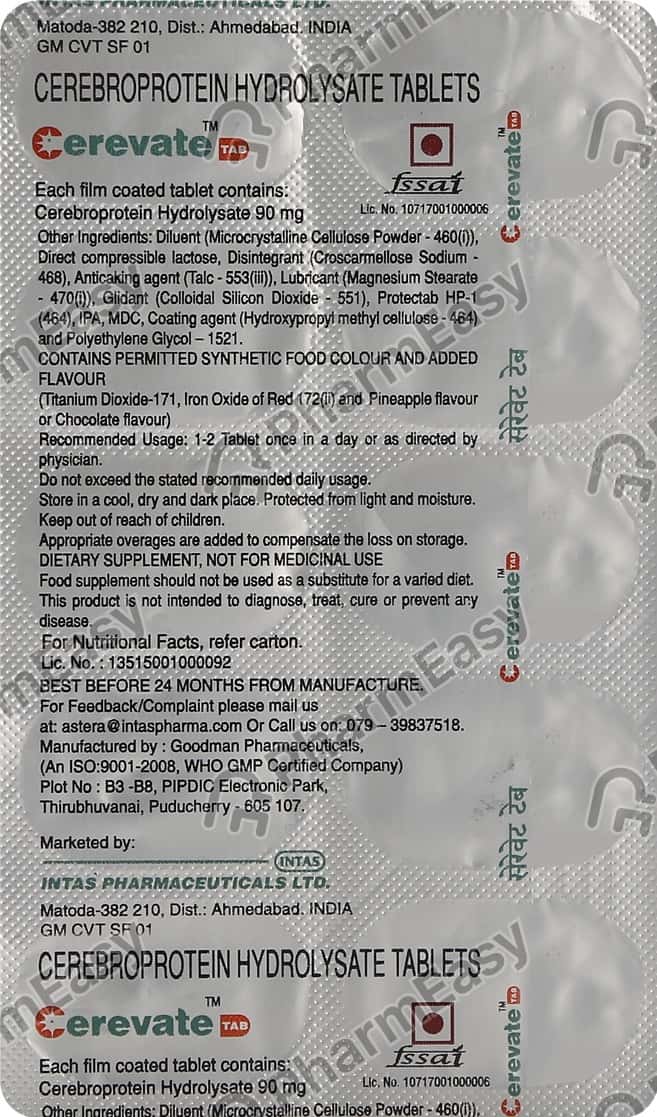 Cerevate 90 MG Tablet (10): Uses, Side Effects, Price & Dosage | PharmEasy