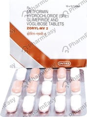 Zoryl Mv 2mg Strip Of 15 Tablets: Uses, Side Effects, Price & Dosage | PharmEasy
