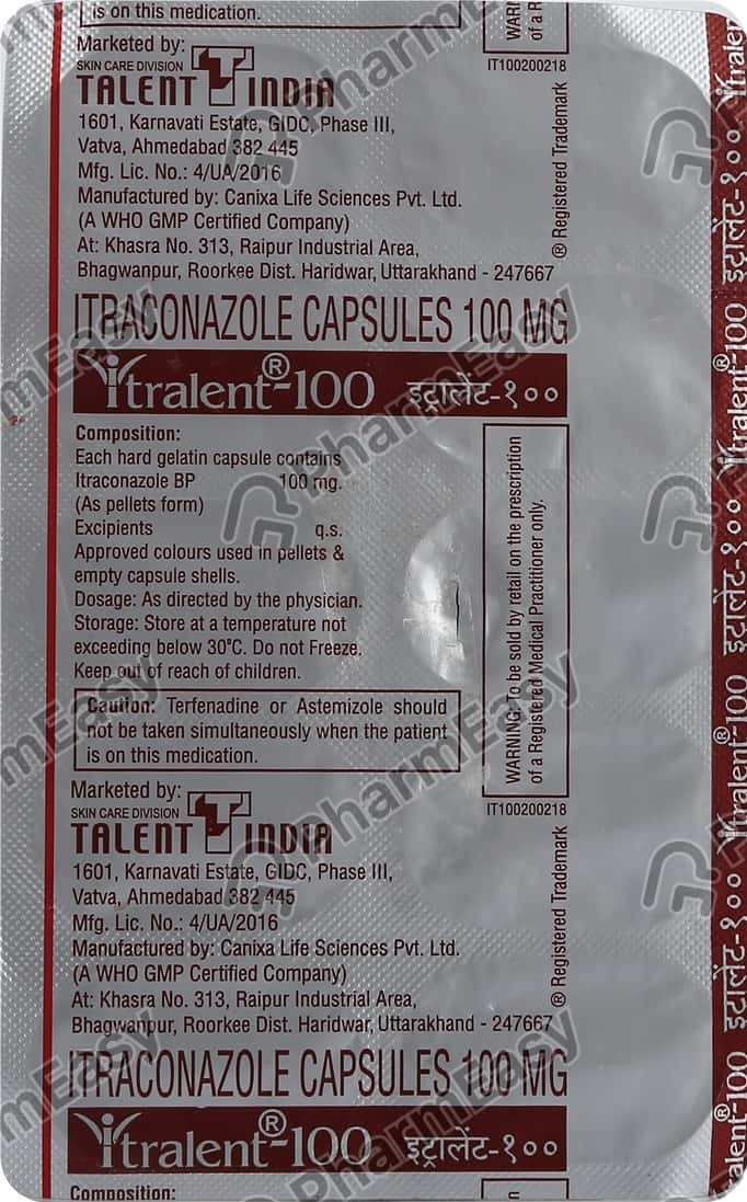 Itralent 100 MG Capsule (10): Uses, Side Effects, Price & Dosage ...