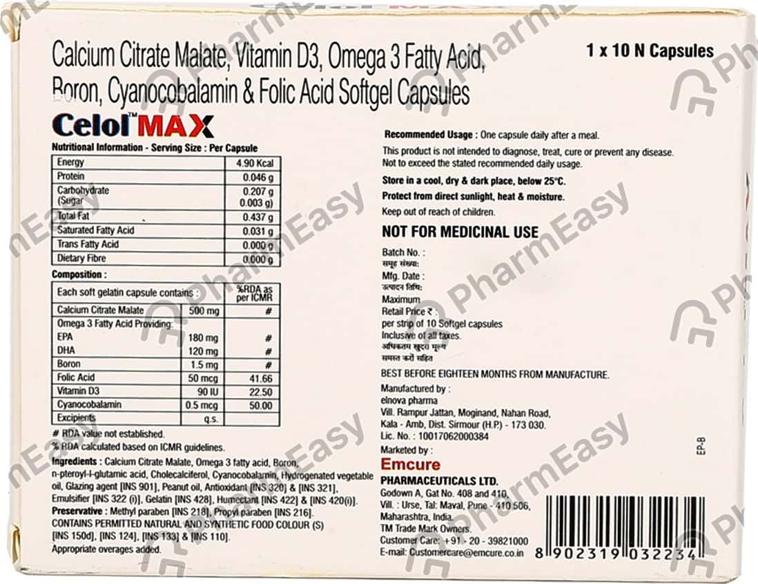 Buy Celol Max Strip Of 10 Capsules Online at Flat 15% OFF | PharmEasy