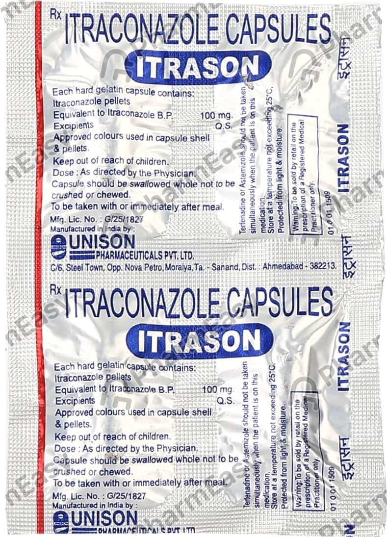 Itrason 100 MG Capsule (4): Uses, Side Effects, Price & Dosage | PharmEasy