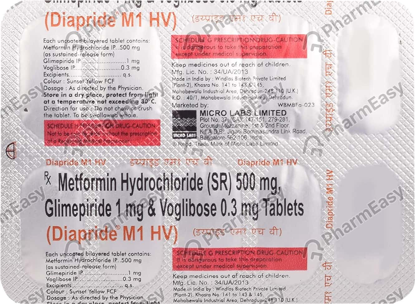 Diapride M1 Hv Strip Of 10 Tablets: Uses, Side Effects, Price & Dosage ...