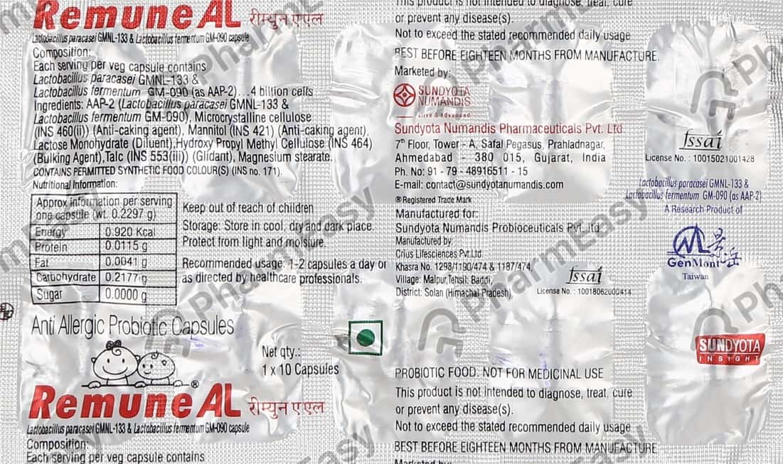 Buy Remune Al Capsule (10) Online & Save Up to 24% at PharmEasy