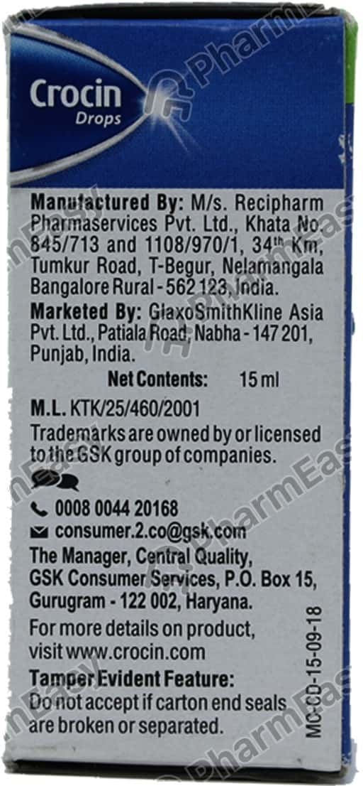 Crocin 100 MG/ML Oral Drop (15): Uses, Side Effects, Price, Dosage ...