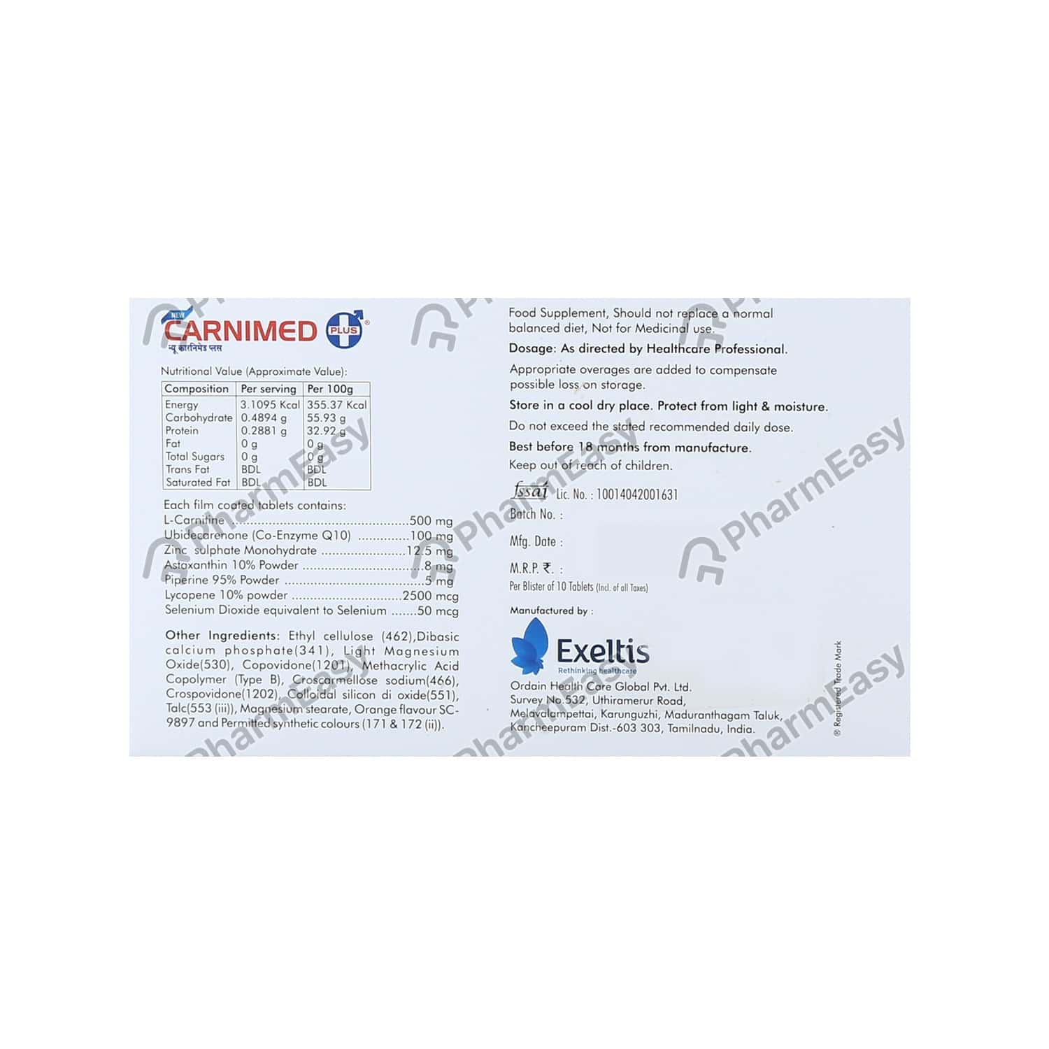 Buy New Carnimed Plus Strip Of 10 Tablets Online at Flat 15% OFF ...