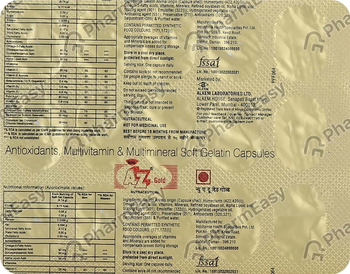 New A To Z Gold Strip Of 15 Capsules: Uses, Side Effects, Price, Dosage ...