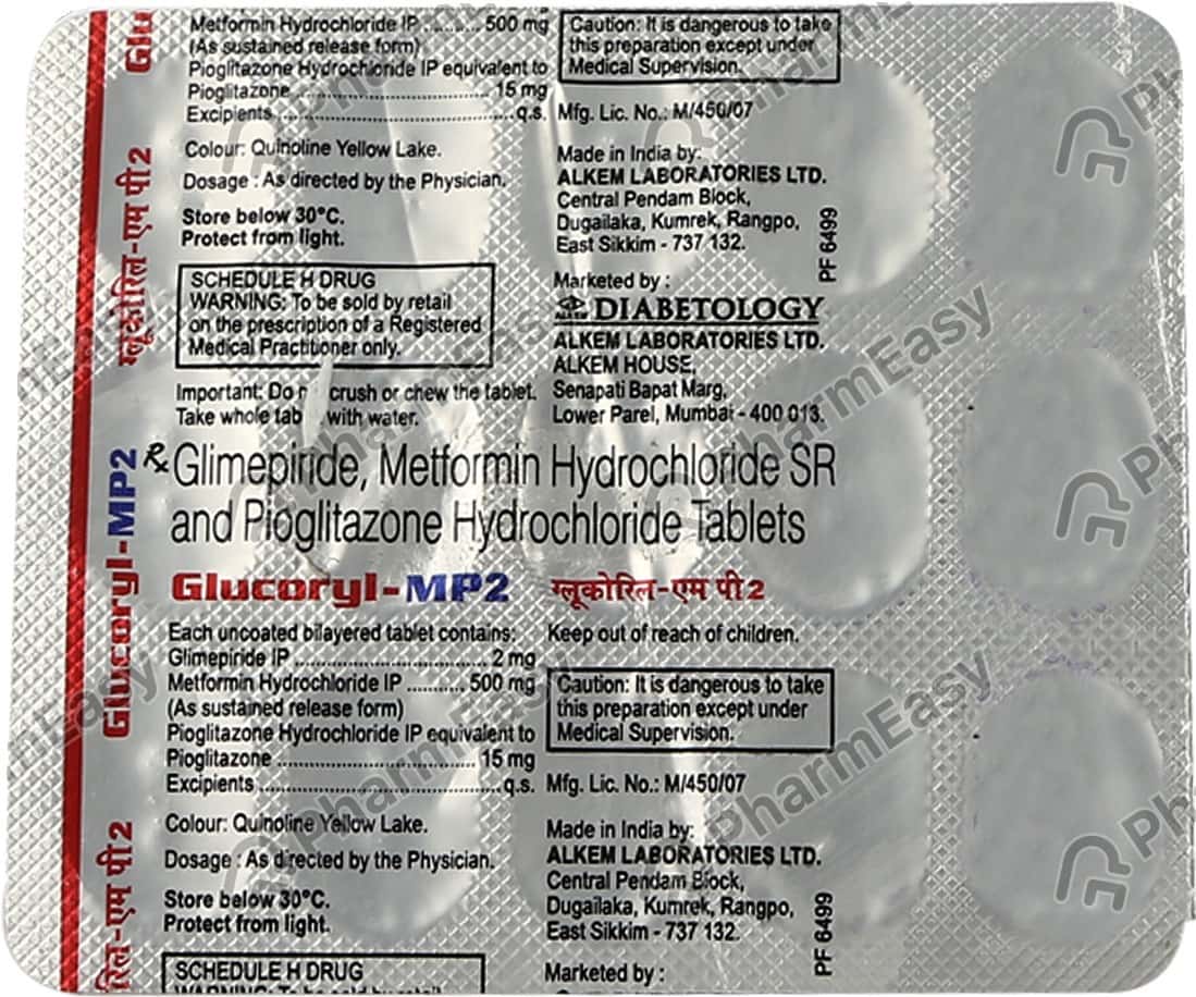 Glucoryl Mp2 Strip Of 15 Tablets: Uses, Side Effects, Price & Dosage ...