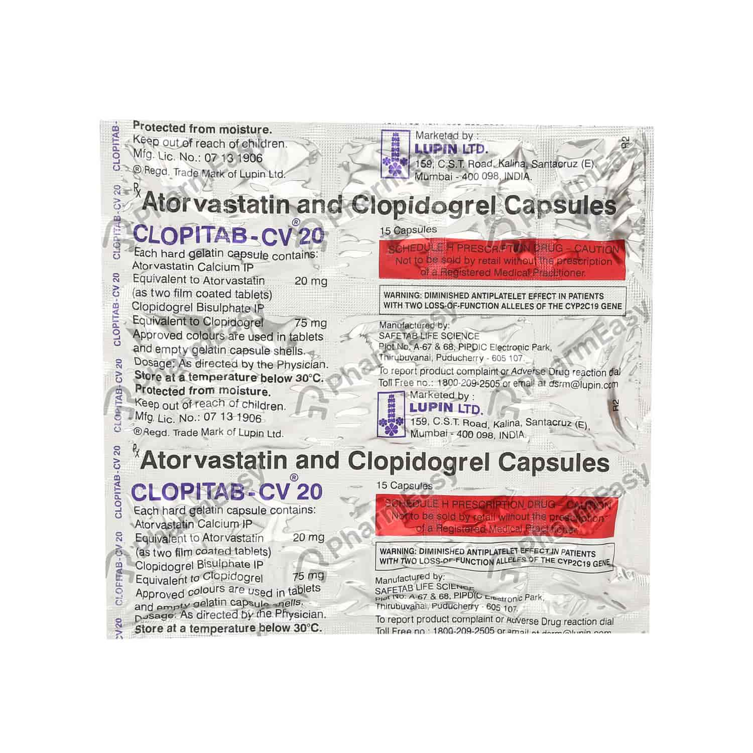 Buy Clopitab Cv 20mg Capsule 15'S Online at Flat 18% OFF* | PharmEasy
