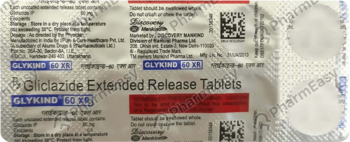 Glykind Xr 60 MG Tablet (10): Uses, Side Effects, Price & Dosage ...