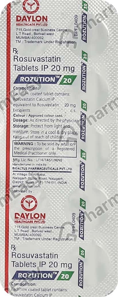 Rozution 20 MG Tablet (10): Uses, Side Effects, Price & Dosage | PharmEasy