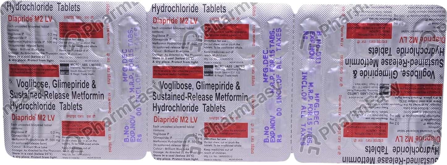 Diapride M 2mg Lv Strip Of 15 Tablets: Uses, Side Effects, Price ...