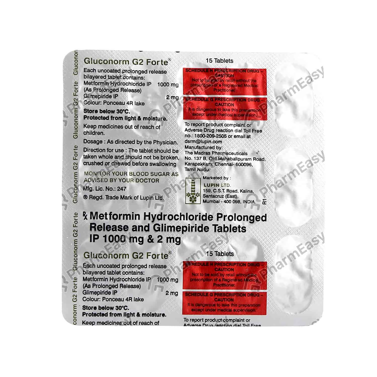 Gluconorm G2 Forte Tab 15'S - Uses, Side Effects, Dosage, Composition ...