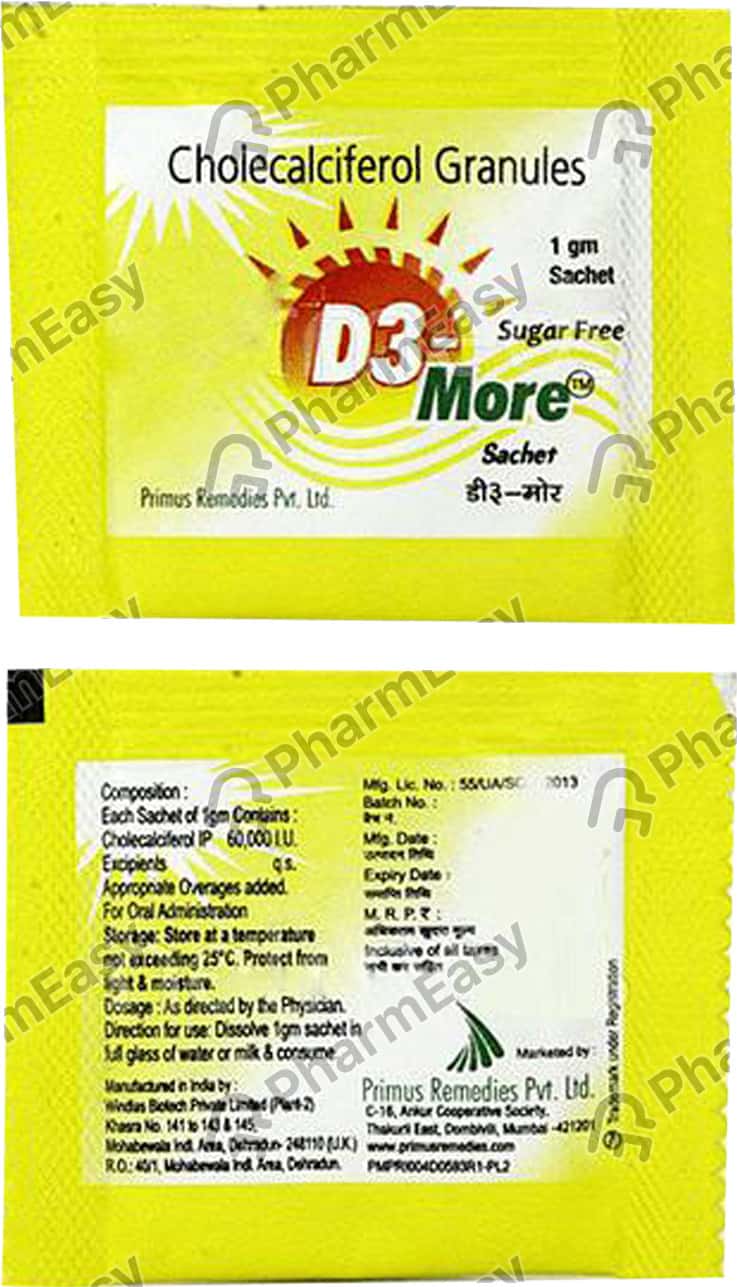 D3 More 60000 IU Granules (1): Uses, Side Effects, Price & Dosage ...