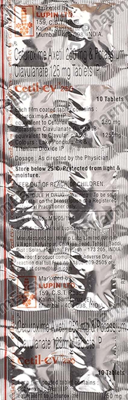 Cetil Cv 250mg Strip Of 10 Tablets: Uses, Side Effects, Price & Dosage ...