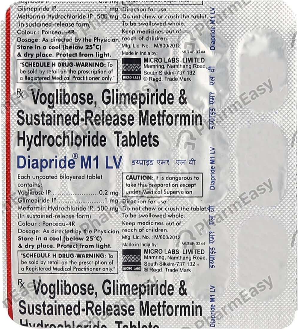Diapride M 1mg Lv Strip Of 15 Tablets: Uses, Side Effects, Price ...