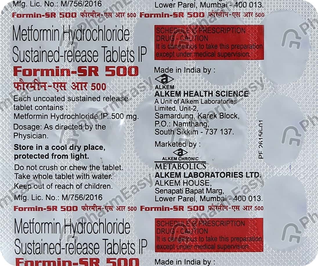 Formin Sr 500 MG Tablet (15): Uses, Side Effects, Price & Dosage ...