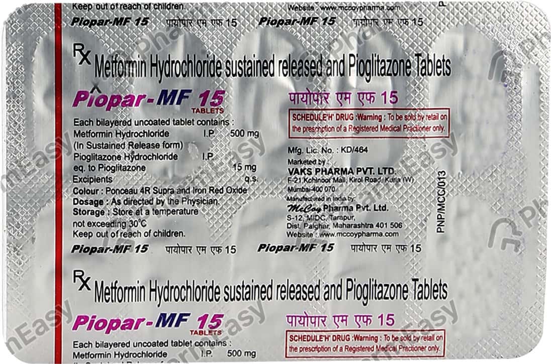 Piopar Mf 15mg Strip Of 10 Tablets: Uses, Side Effects, Price & Dosage ...