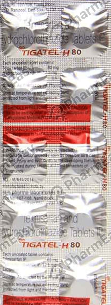 Tigatel H 80mg Strip Of 10 Tablets: Uses, Side Effects, Price & Dosage ...