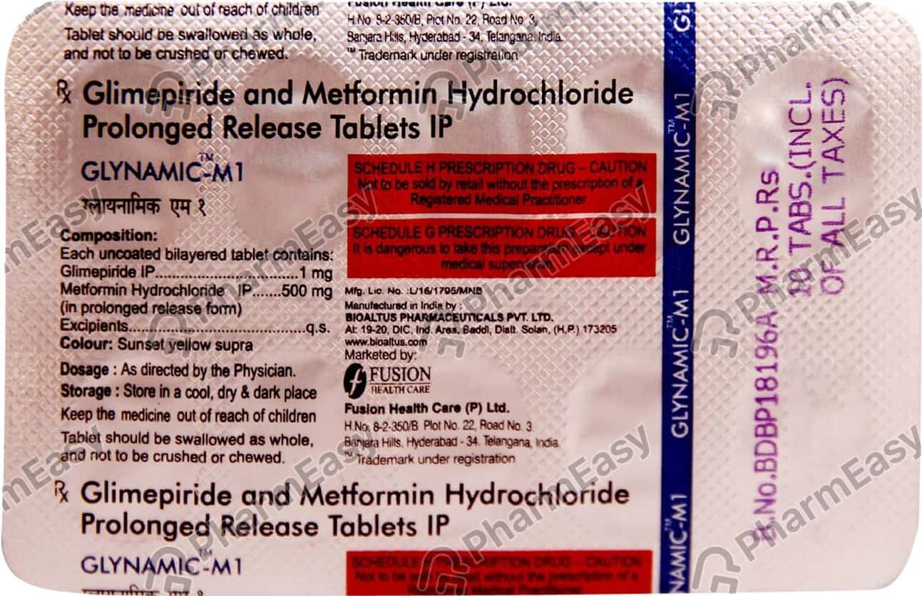 Glynamic M 1mg Strip Of 10 Tablets: Uses, Side Effects, Price & Dosage ...