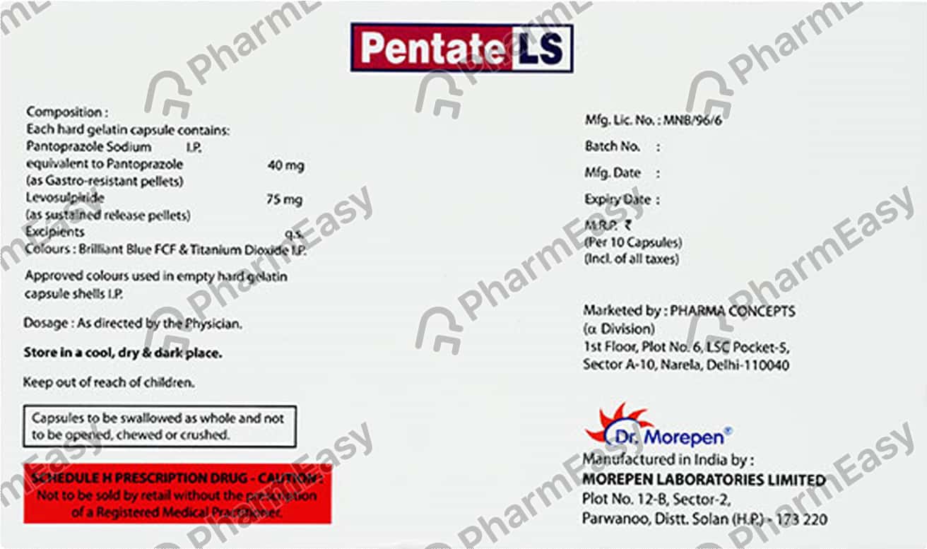 Pentate Ls Strip Of 10 Capsules: Uses, Side Effects, Price & Dosage | PharmEasy