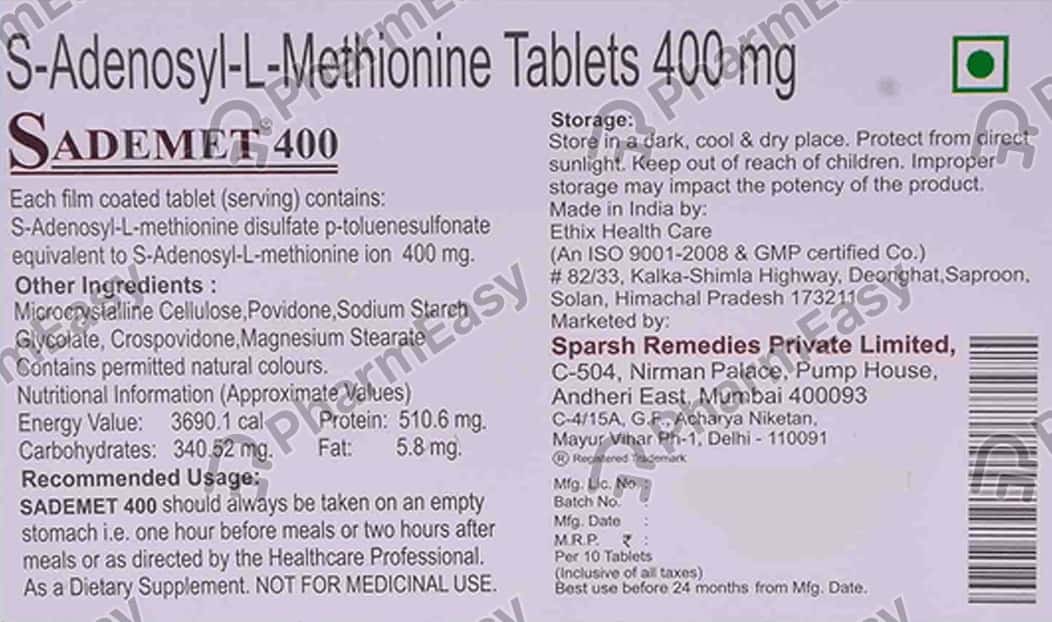 Sademet 400 MG Tablet (10): Uses, Side Effects, Price & Dosage | PharmEasy