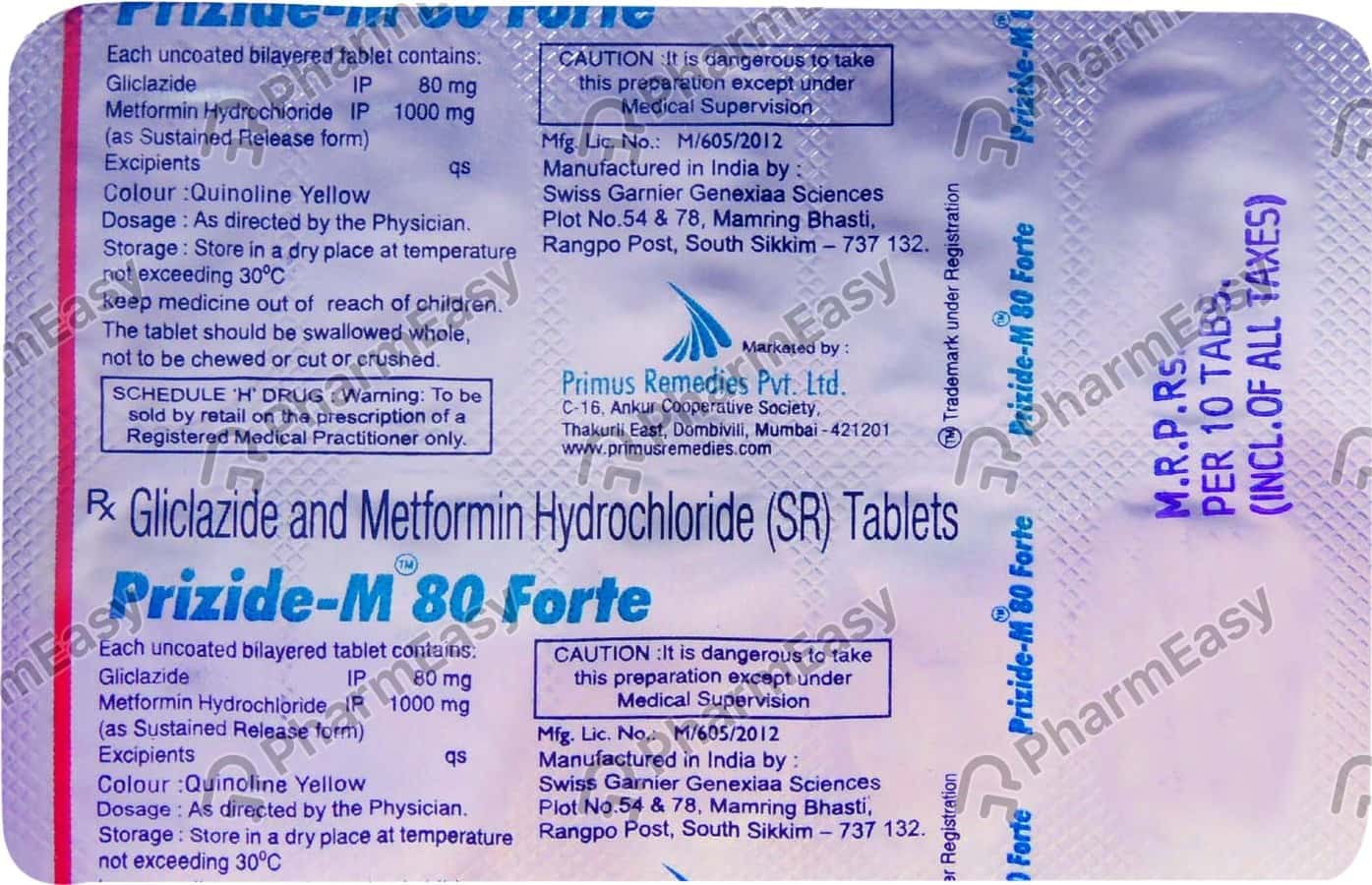 Prizide M 80mg Forte Strip Of 10 Tablets: Uses, Side Effects, Price ...