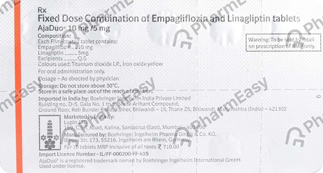 Ajaduo 10mg/5mg Strip Of 10 Tablets: Uses, Side Effects, Price & Dosage ...