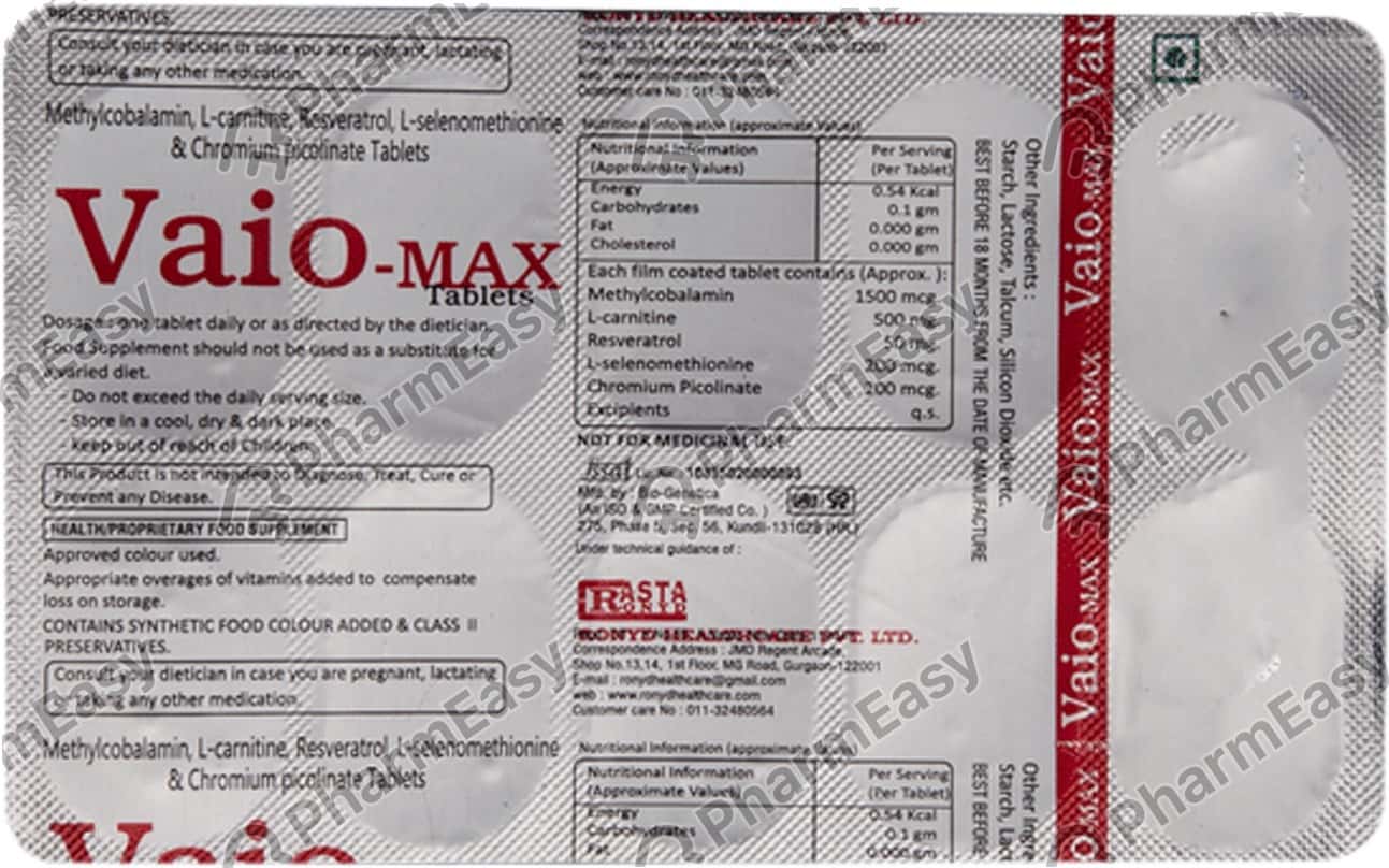 Buy Vaio Max Strip Of 10 Tablets Online at Flat 15% OFF | PharmEasy