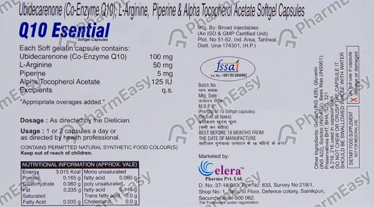 Buy Q10 Esential Capsule (10) Online at Flat 15% OFF | PharmEasy