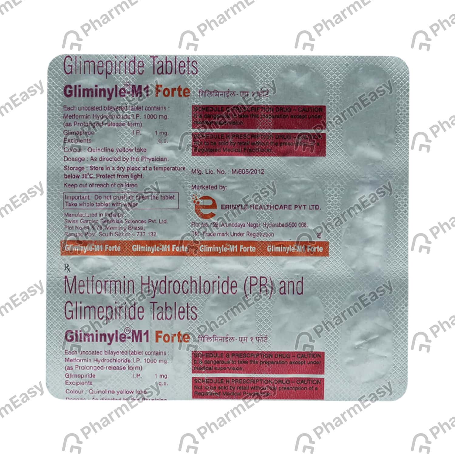 Gliminyle M 1mg Forte Strip Of 10 Tablets: Uses, Side Effects, Price ...