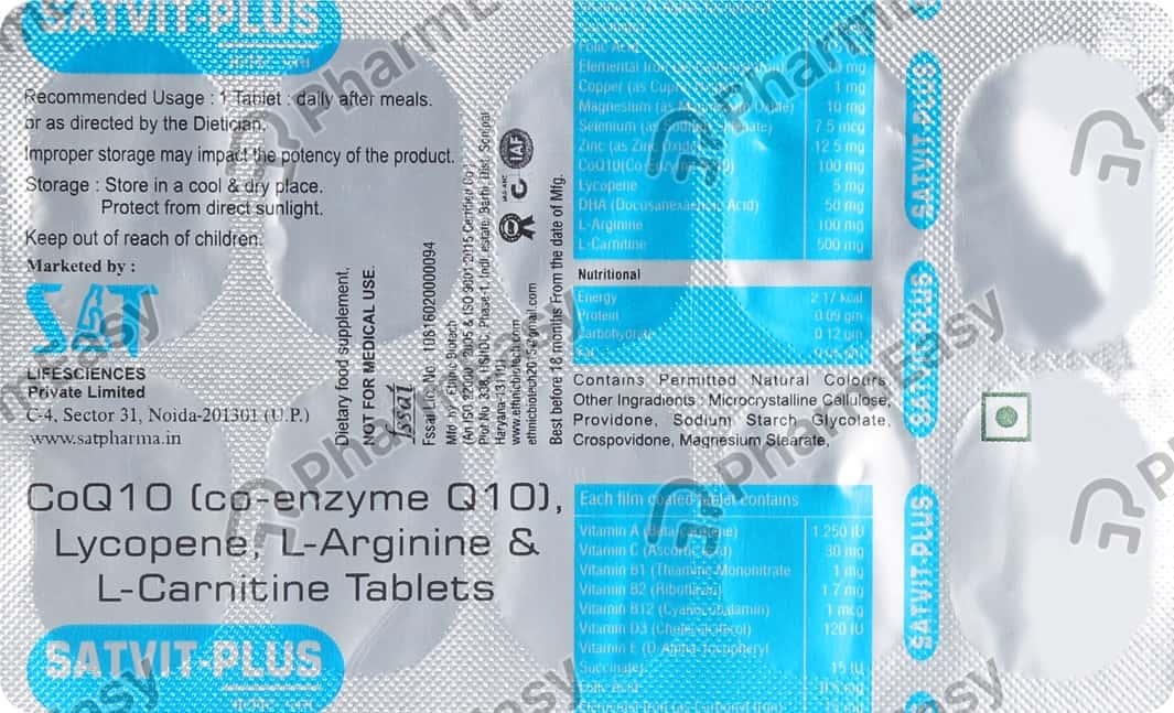 Buy Satvit Plus Strip Of 10 Tablets Online at Flat 15% OFF | PharmEasy