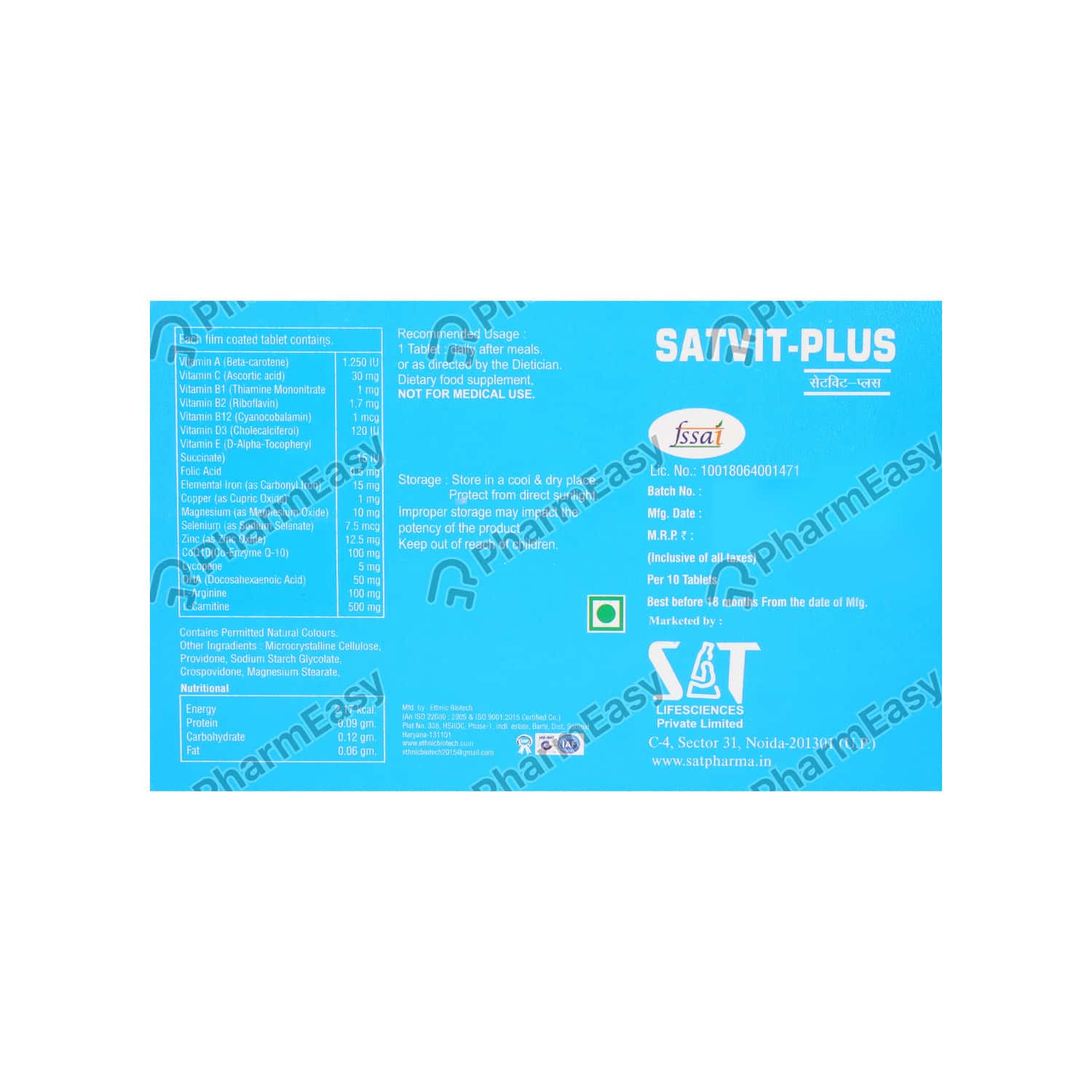 Buy Satvit Plus Tablet 10'S Online at Flat 18% OFF* | PharmEasy
