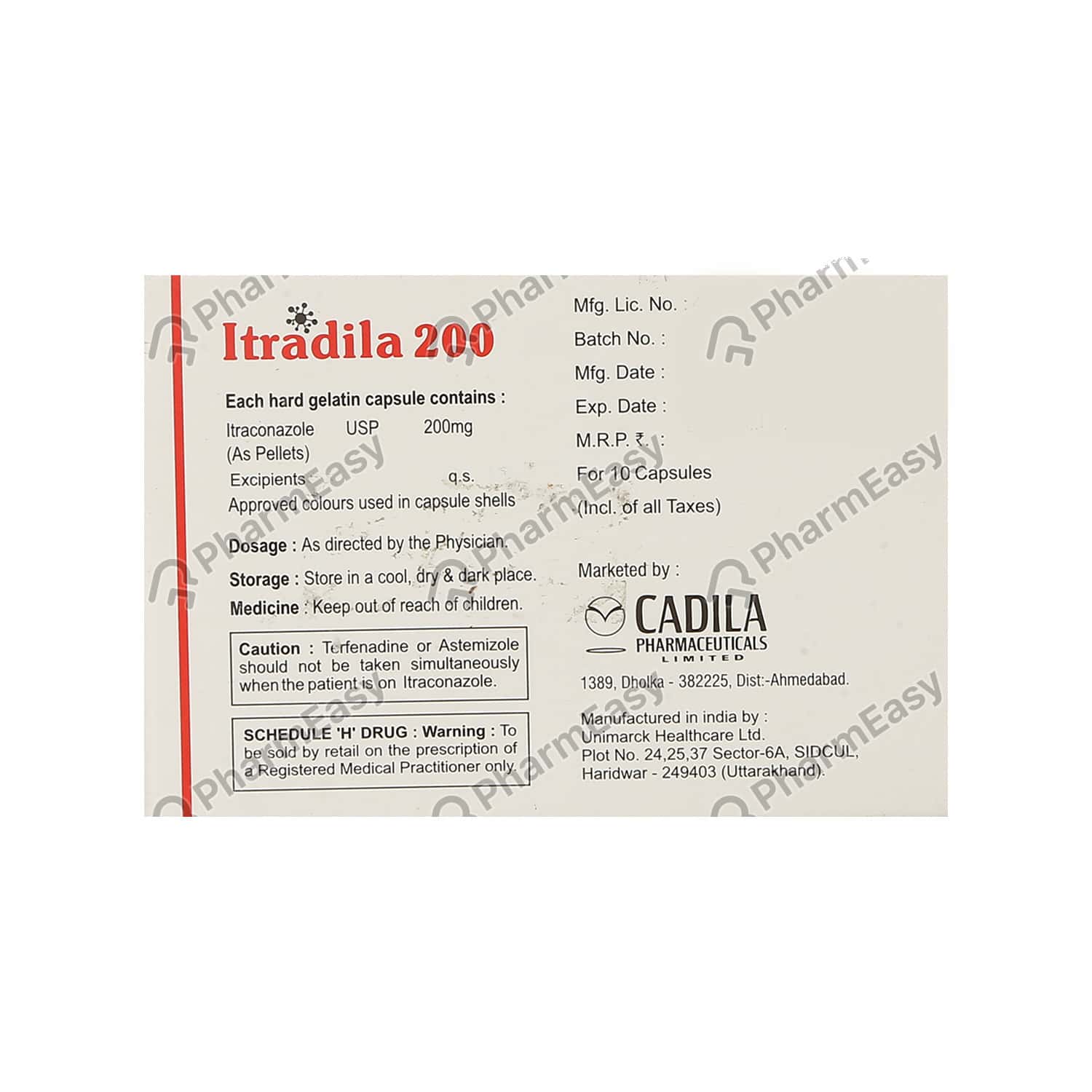 Itradila 200 MG Capsule (10): Uses, Side Effects, Price & Dosage ...