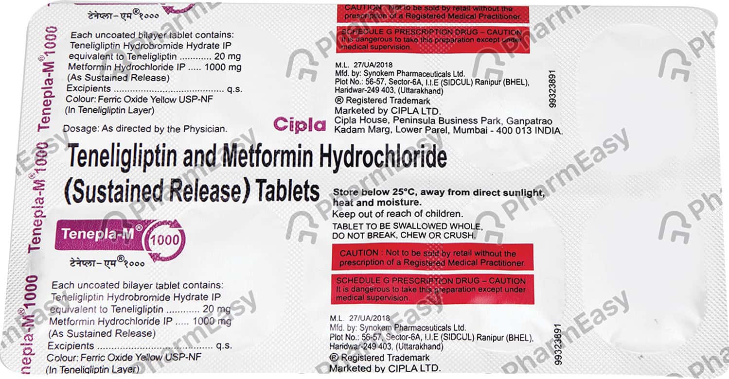 Tenepla M 1000mg Strip Of 10 Tablets: Uses, Side Effects, Price ...