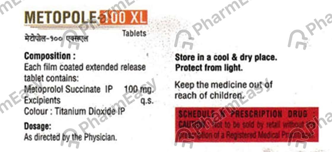 Metopole Xl 100 MG Tablet (10): Uses, Side Effects, Price & Dosage ...