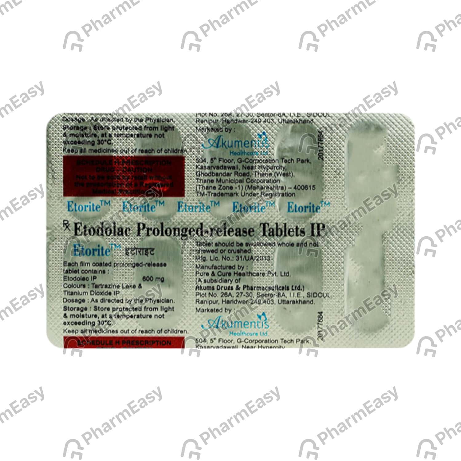 Etorite 600 MG Tablet (10): Uses, Side Effects, Price & Dosage | PharmEasy